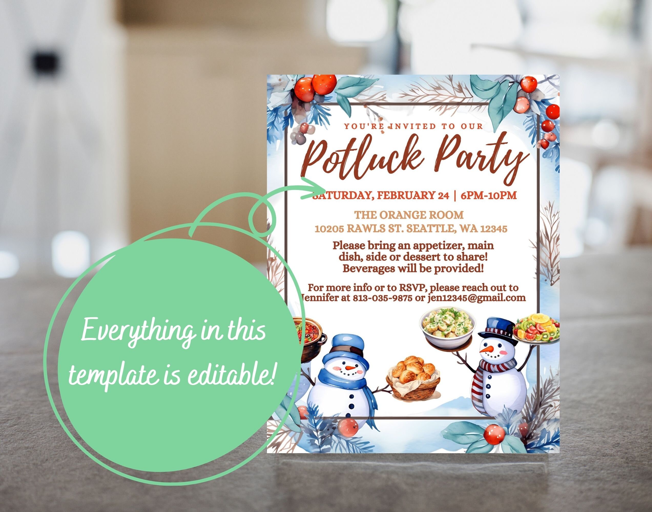Potluck Party Event Invitation Flyer Template (editable and Printable ...