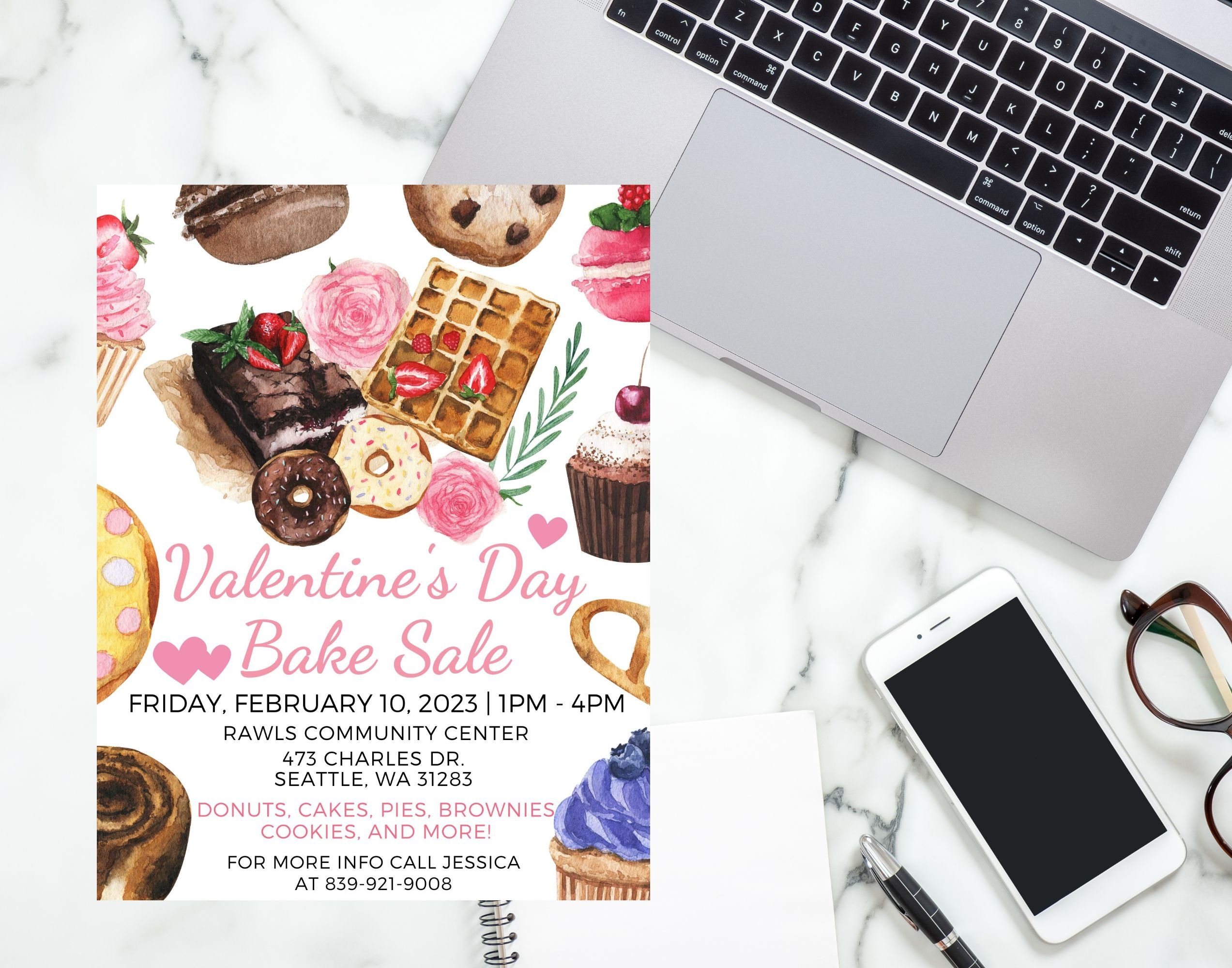 EDITABLE and Printable Valentine's Day Bake Sale Flyer Template ...