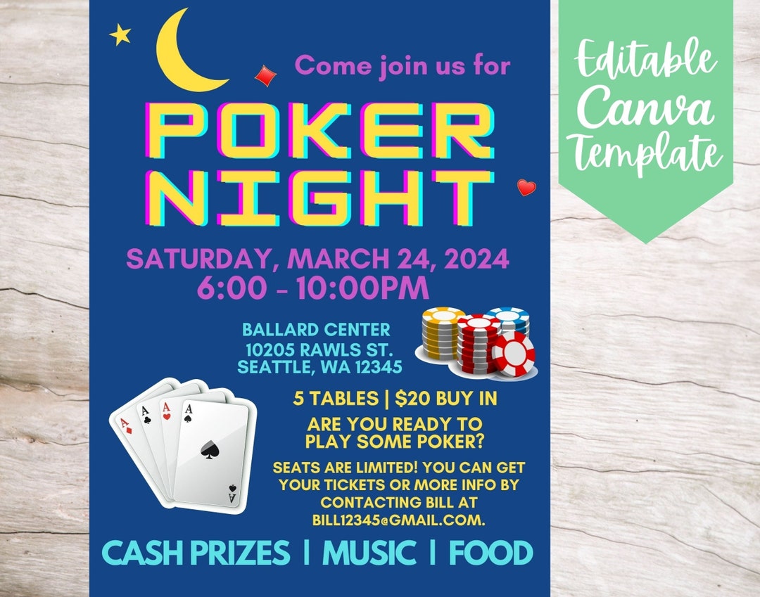 Poker Night Event Invitation Flyer Template (editable and Printable ...