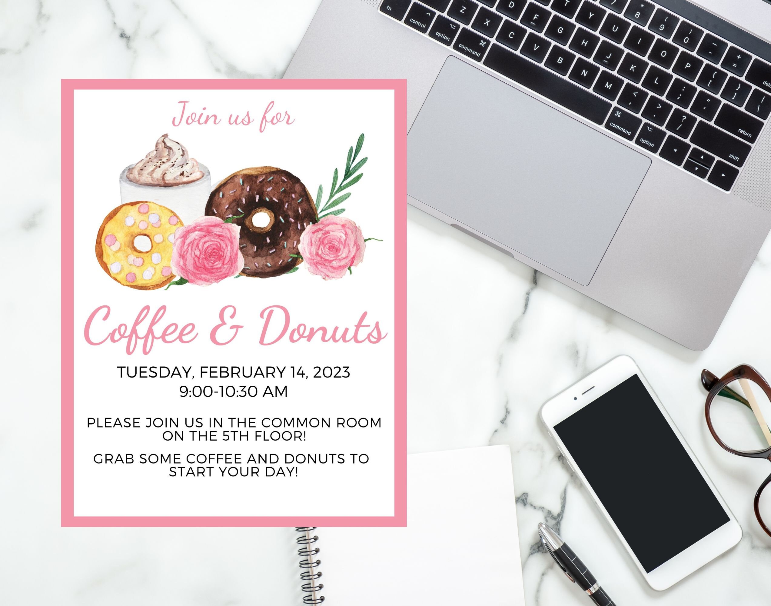 EDITABLE and Printable Pink Coffee and Donuts Invitation Flyer Template ...