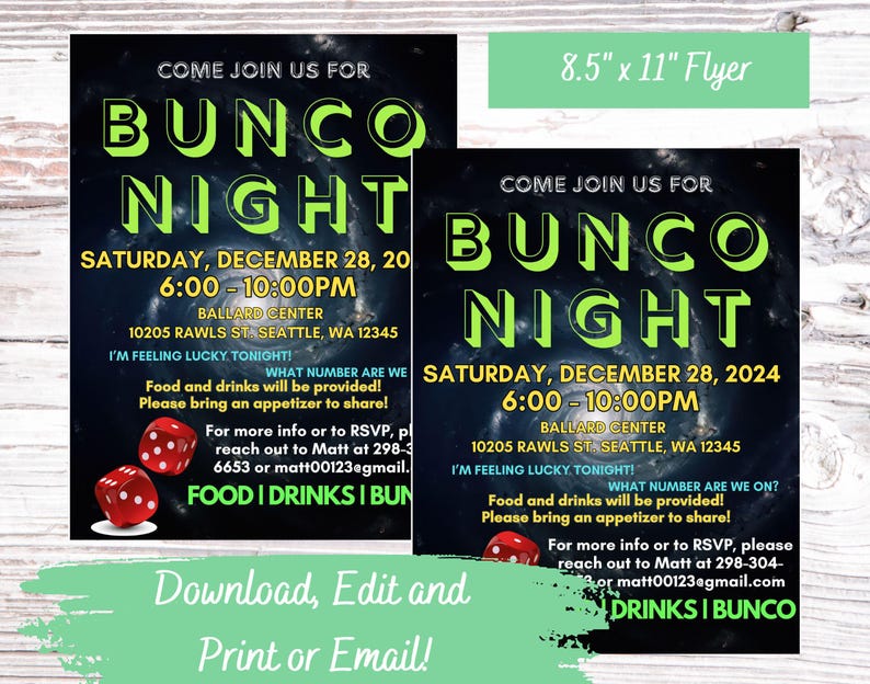 Galaxy Bunco Night Invitation Flyer Template, Editable and Printable ...