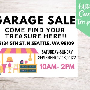 Editable and Printable Garage Sale Yard Sign Template, Instant Download ...
