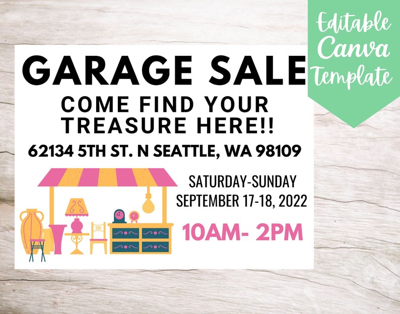 Editable and Printable Garage Sale Yard Sign Template, Instant Download ...