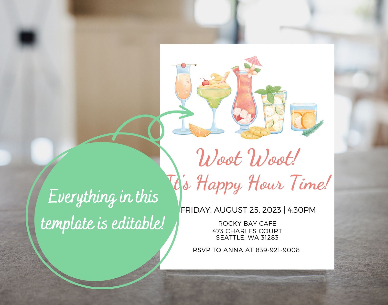 EDITABLE and Printable It's Happy Hour Time Event Flyer Template ...