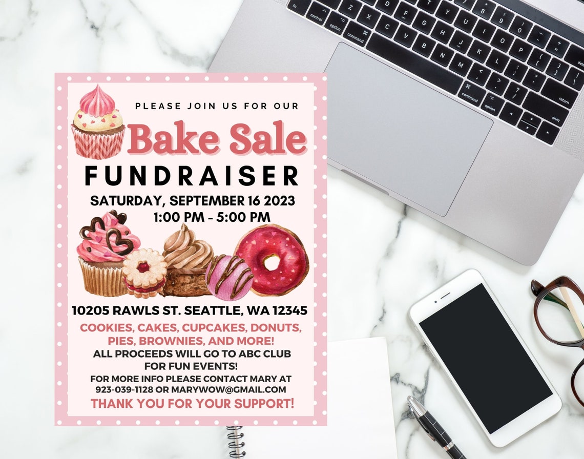 EDITABLE and Printable Bake Sale Fundraiser Flyer Template, Instant ...