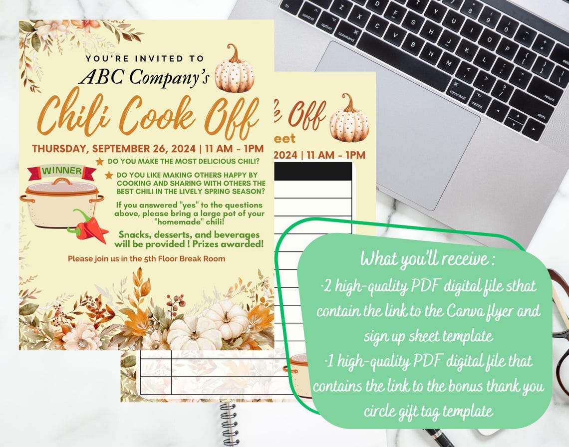 Fall Chili Cook off With Pumpkins Flyer and Sign up Sheet Template ...