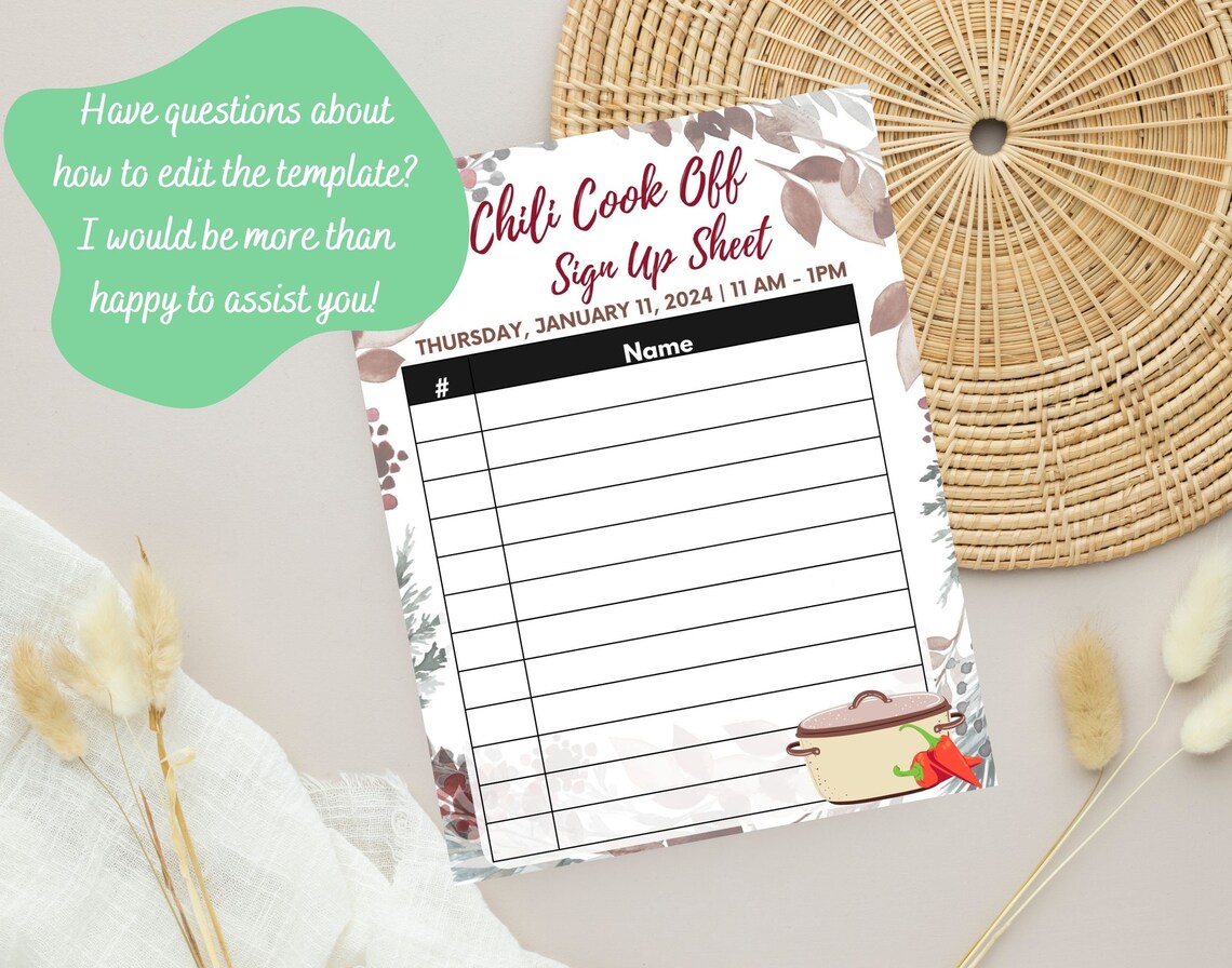 EDITABLE and Printable Winter Chili Cook off Sign up Sheet Template ...