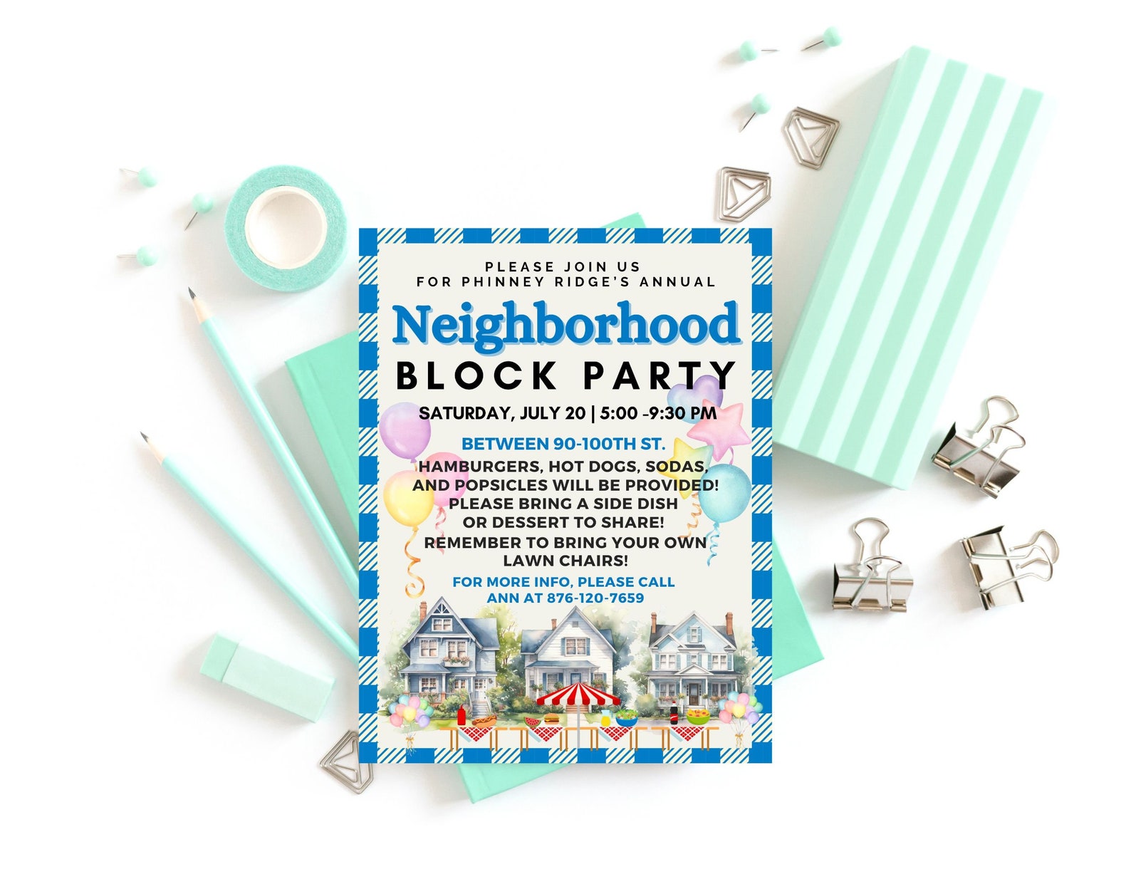 Neighborhood Block Party Invitation Flyer Template, Editable and ...