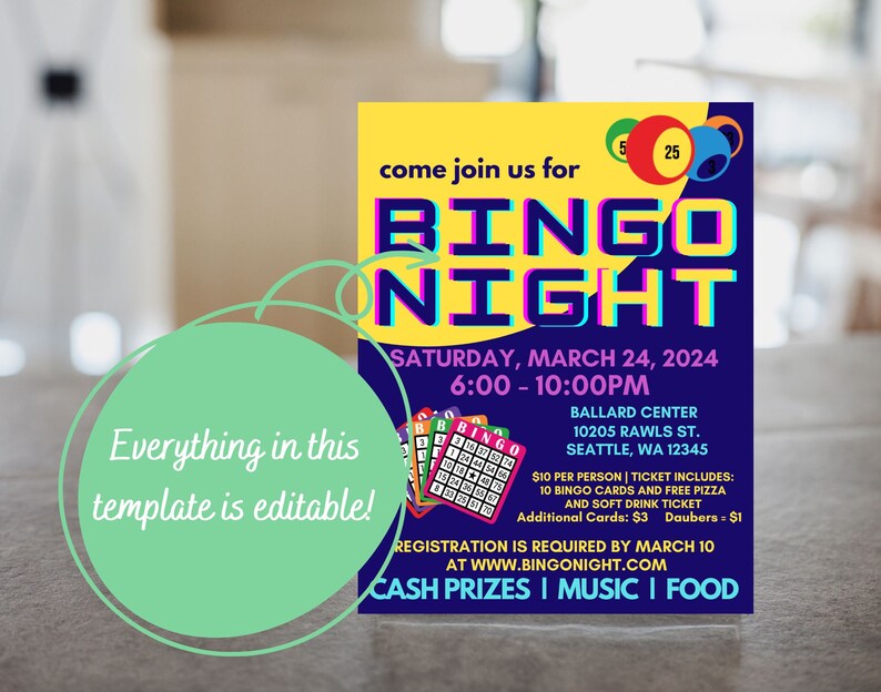Bingo Night Event Invitation Flyer Template (editable and Printable ...