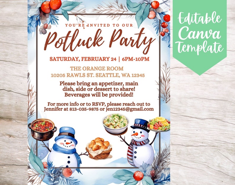 Potluck Party Event Invitation Flyer Template (editable and Printable ...