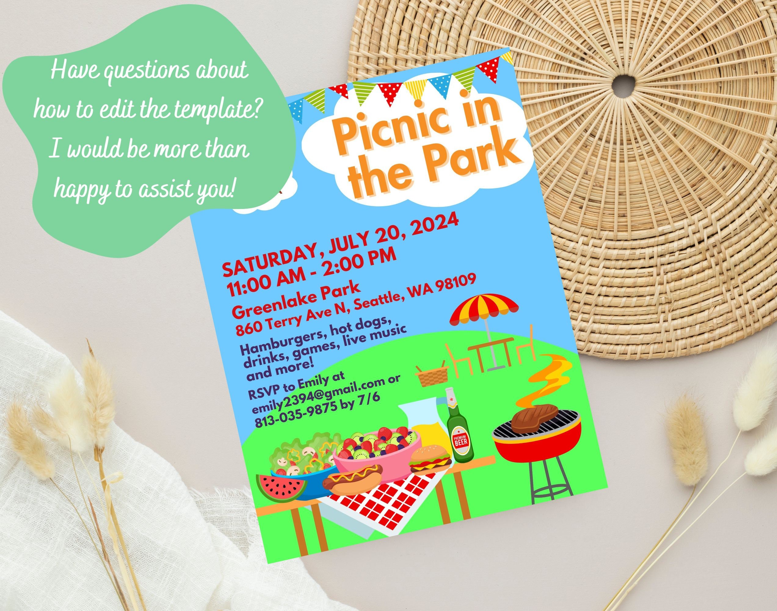 Summer Picnic in the Park Event Flyer Template, Editable and Printable ...