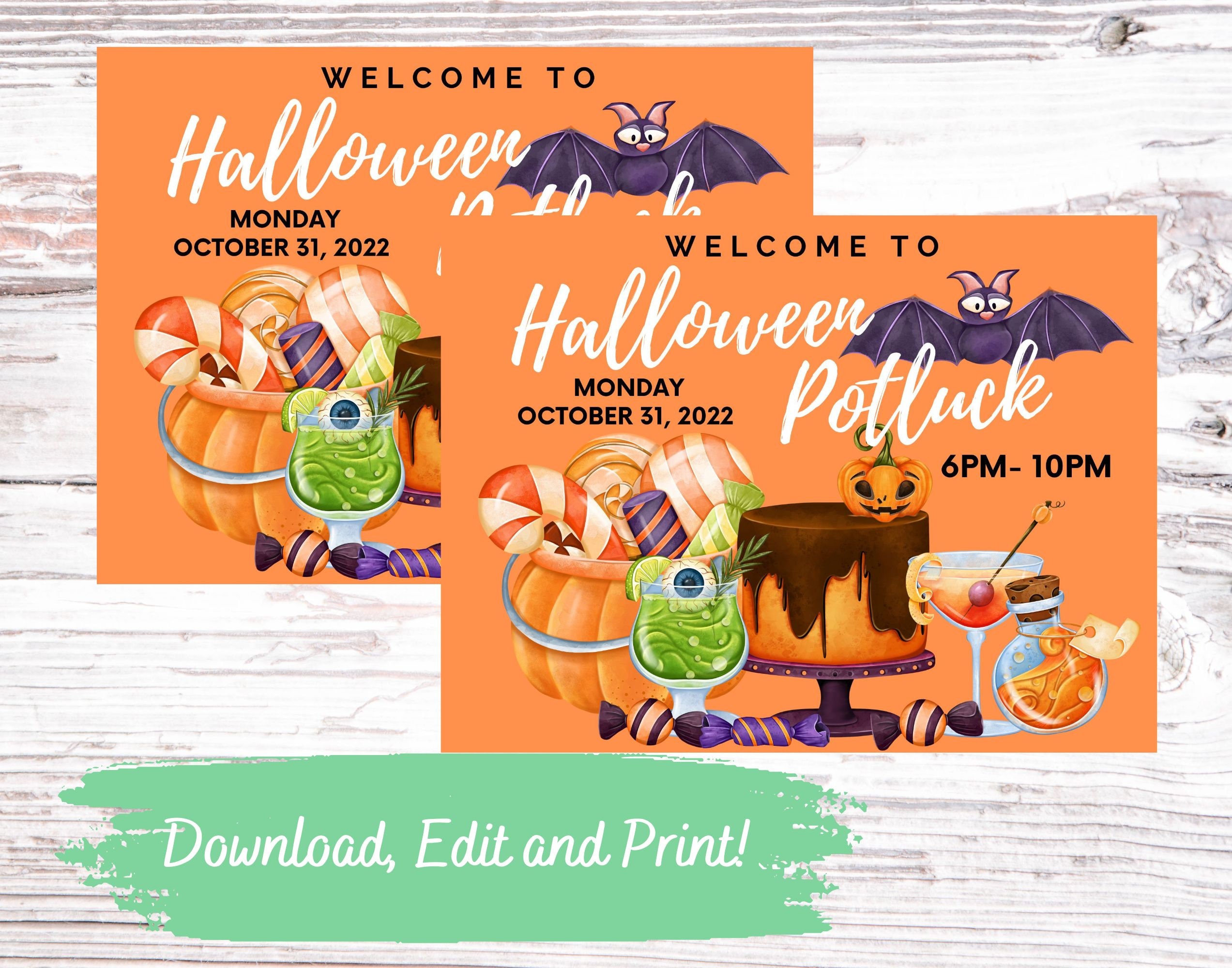 Editable and Printable Halloween Potluck Event Yard Sign Template ...