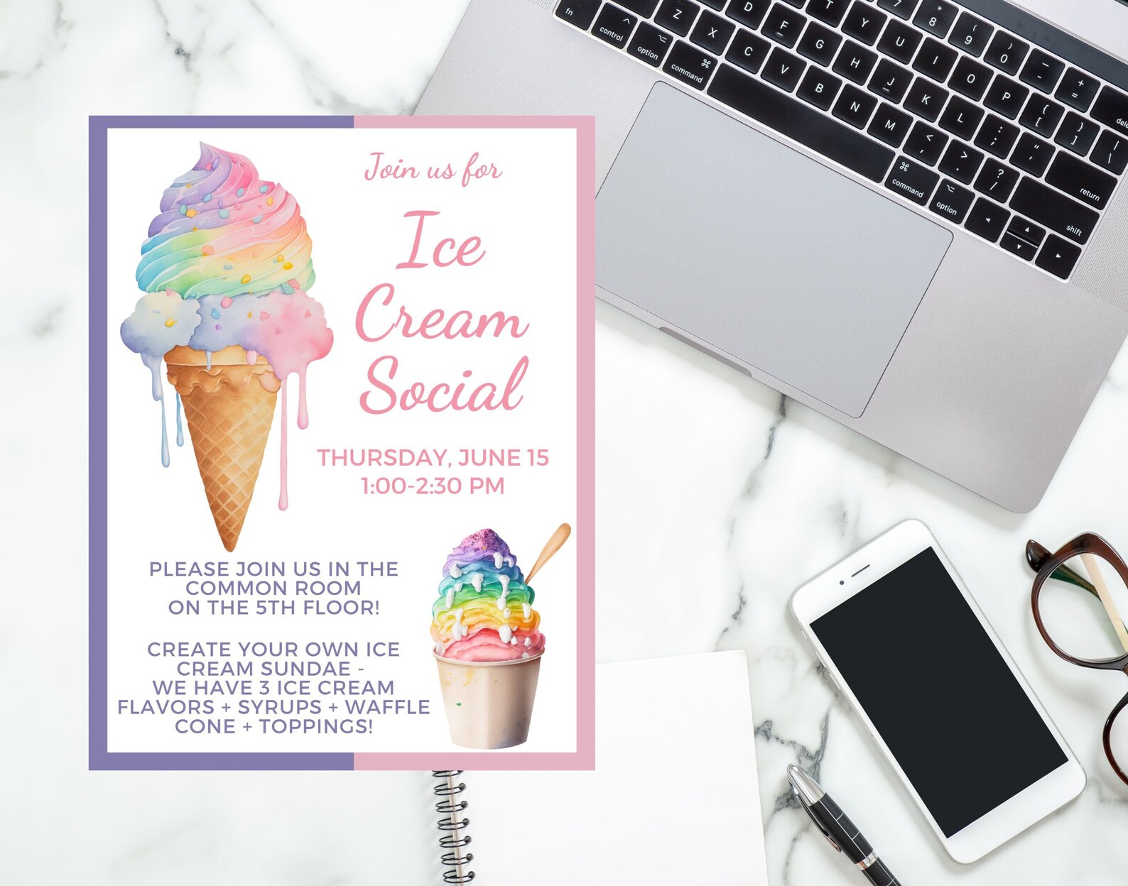 EDITABLE and Printable Ice Cream Social Flyer Invitation Template ...
