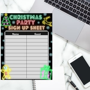 EDITABLE and Printable Neon Christmas Party Sign up Sheet Template ...