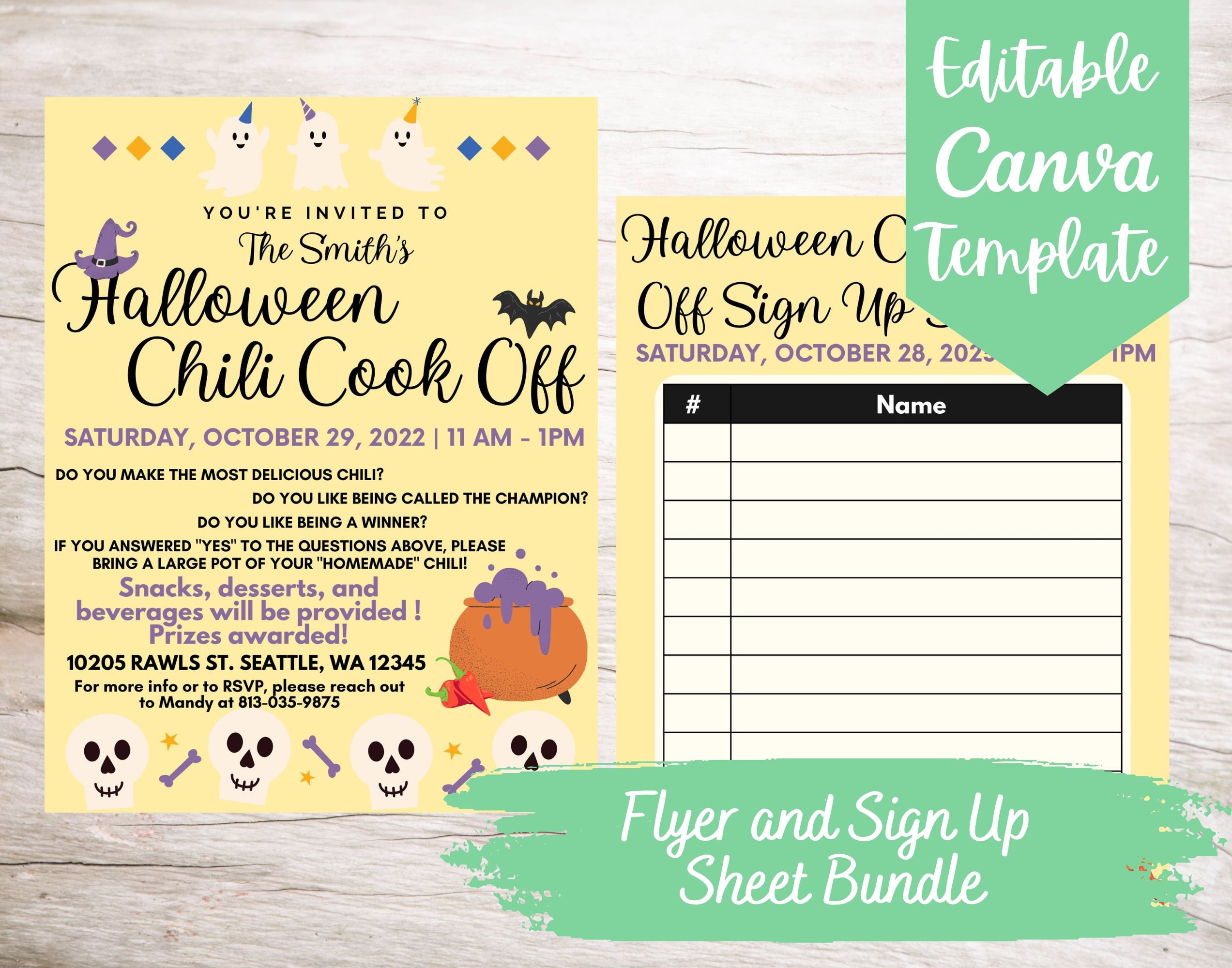EDITABLE and Printable Halloween Chili Cook off Flyer and Sign up Sheet ...