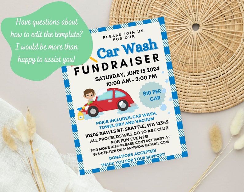 Car Wash Fundraiser Flyer and Event Sign Template Bundle, Editable and ...