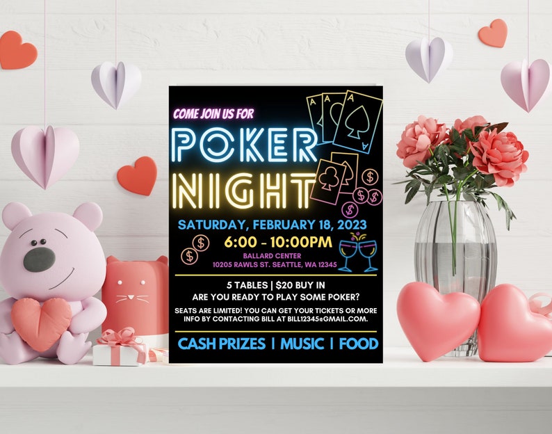 EDITABLE and Printable Neon Poker Night Invitation Flyer Template ...