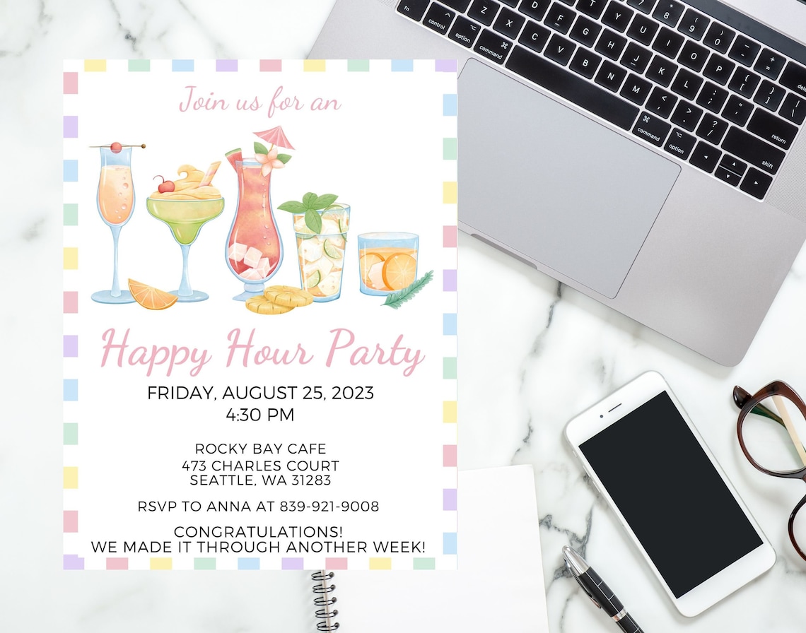 EDITABLE and Printable Happy Hour Party Event Invitation Template ...