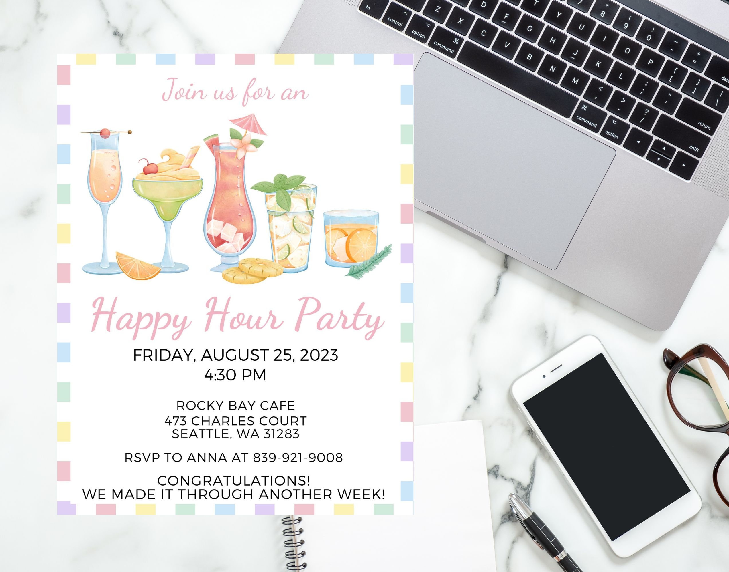 EDITABLE and Printable Happy Hour Party Event Invitation Template ...