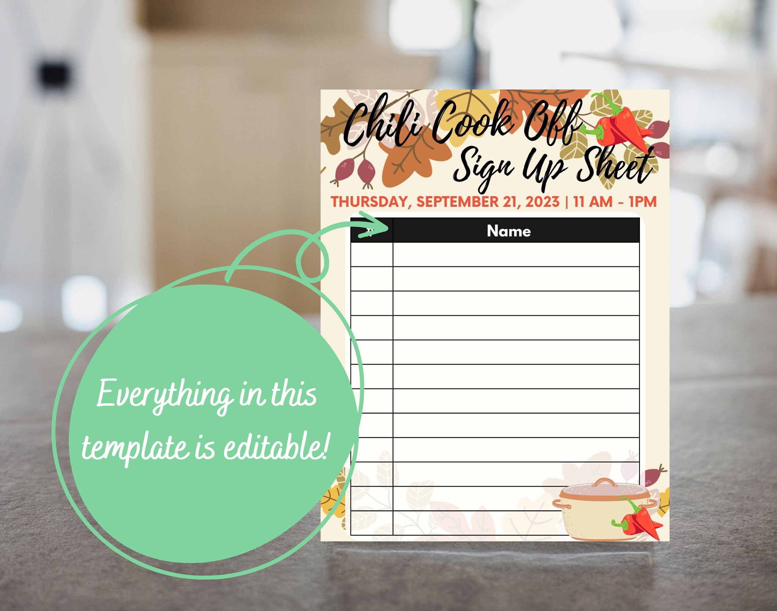 EDITABLE and Printable Chili Cook off Sign up Sheet Template, Instant ...