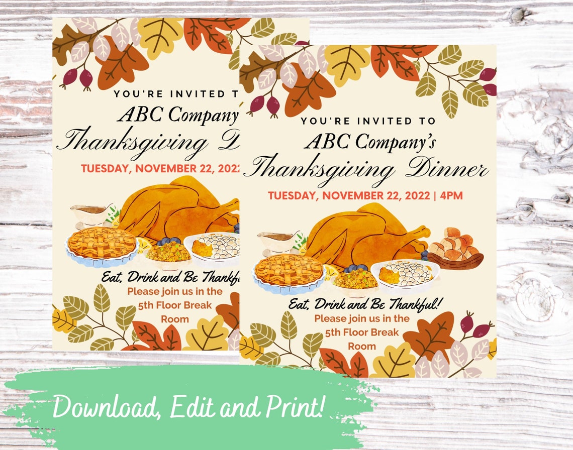 Editable and Printable Company Thanksgiving Dinner Invitation Flyer ...