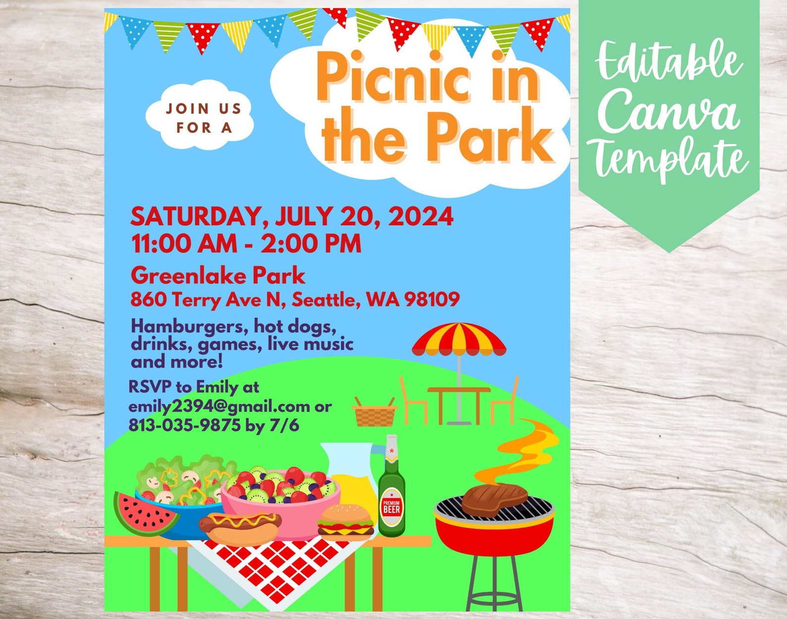 Summer Picnic in the Park Event Flyer Template, Editable and Printable ...