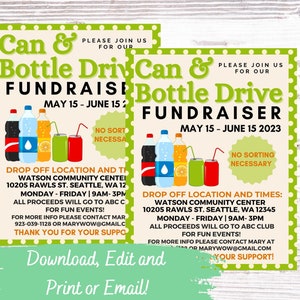 EDITABLE and Printable Can and Bottle Drive Fundraiser Flyer Template ...