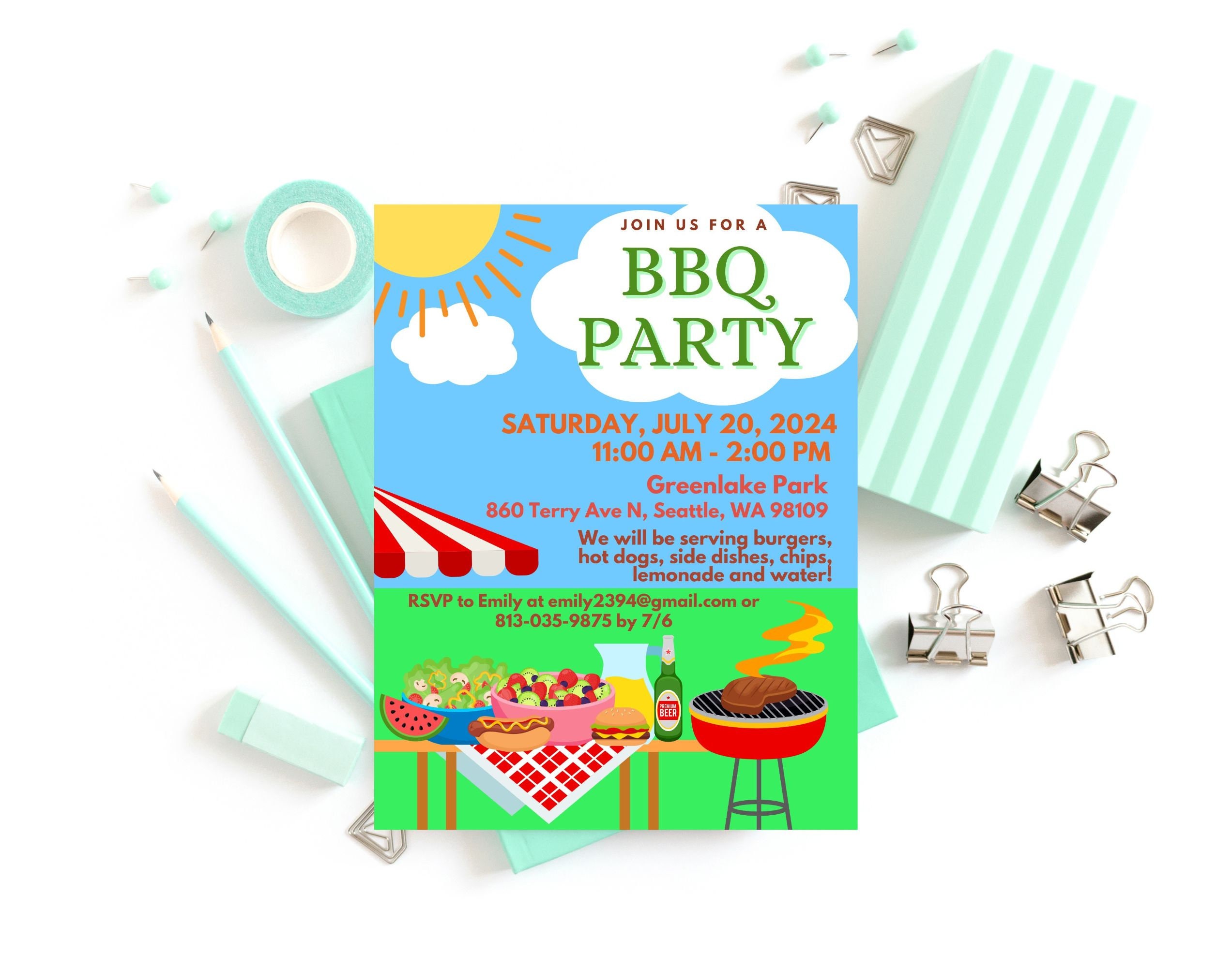 Summer BBQ Party Event Flyer Template, Editable and Printable Instant ...