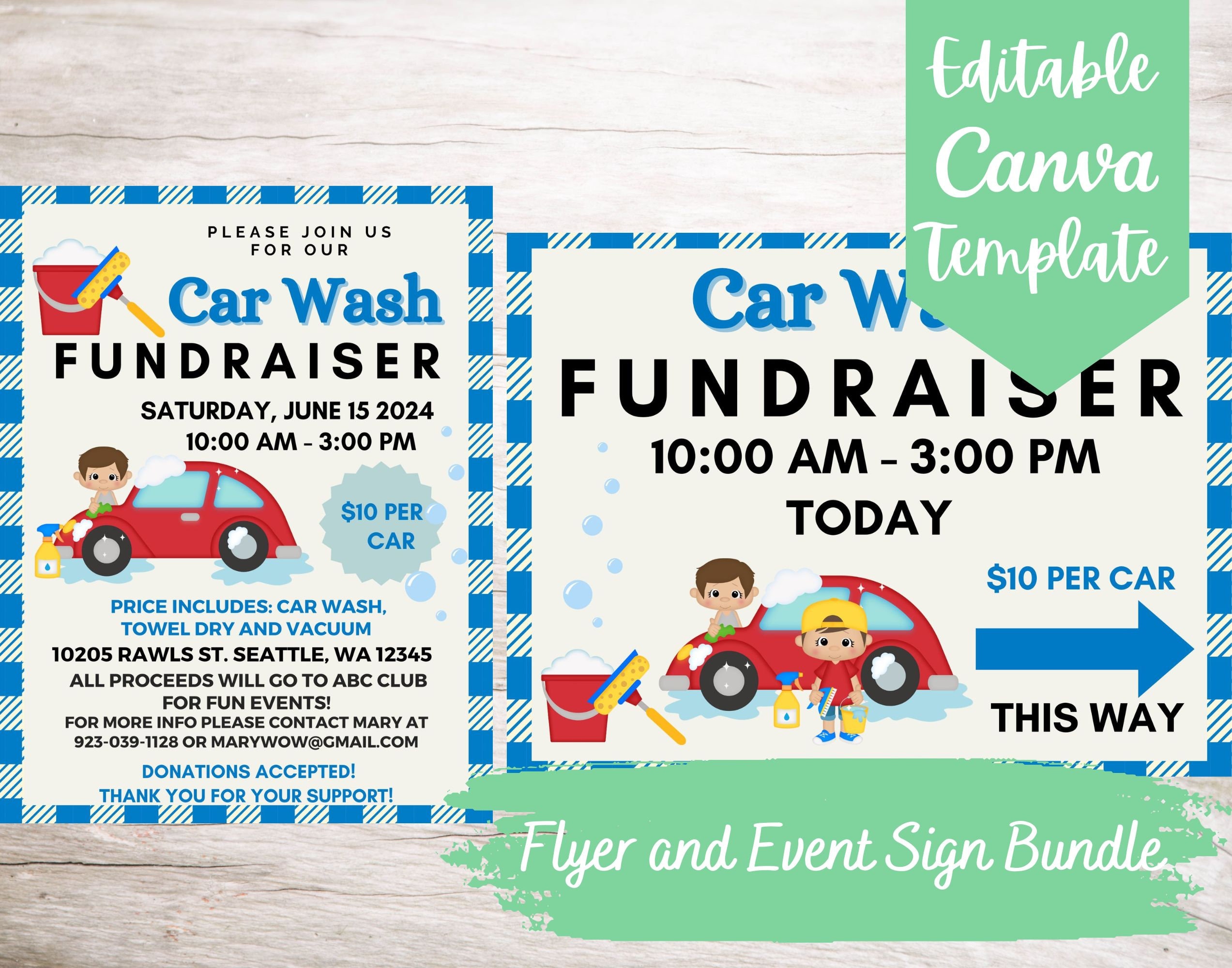 Car Wash Fundraiser Flyer and Event Sign Template Bundle, Editable and ...