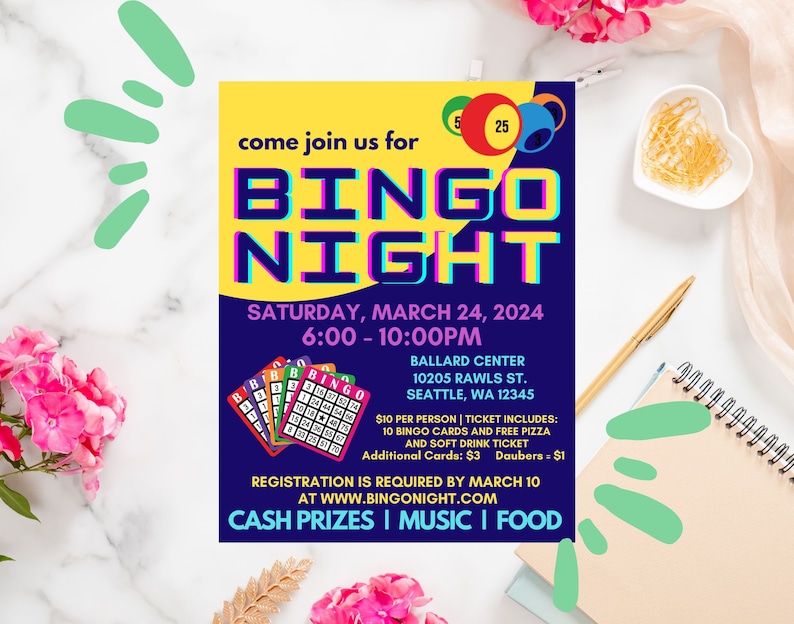 Bingo Night Event Invitation Flyer Template (editable and Printable ...