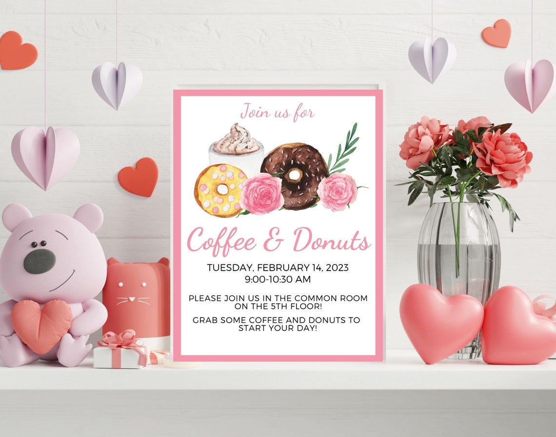 EDITABLE and Printable Pink Coffee and Donuts Invitation Flyer Template ...