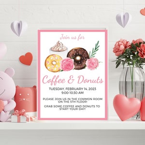 EDITABLE and Printable Pink Coffee and Donuts Invitation Flyer Template ...