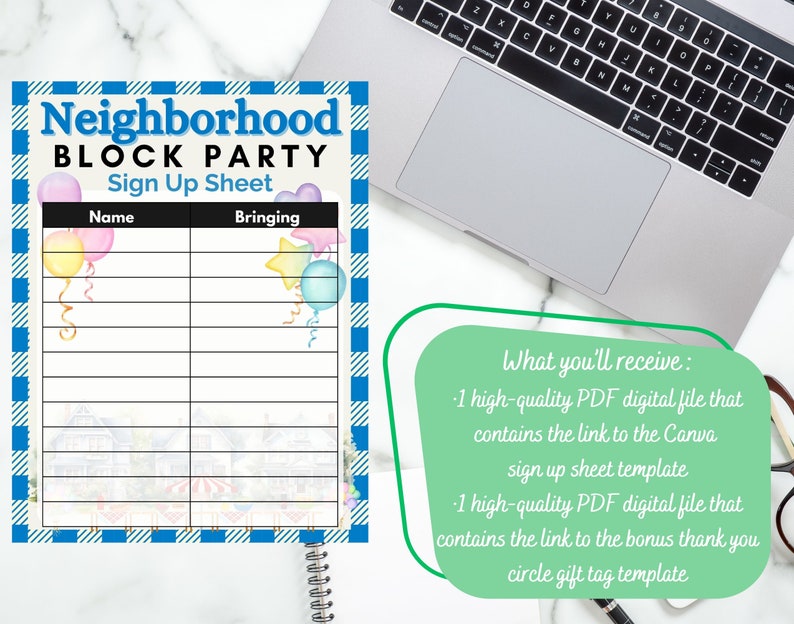 Neighborhood Block Party Event Sign up Sheet Template, Editable and ...