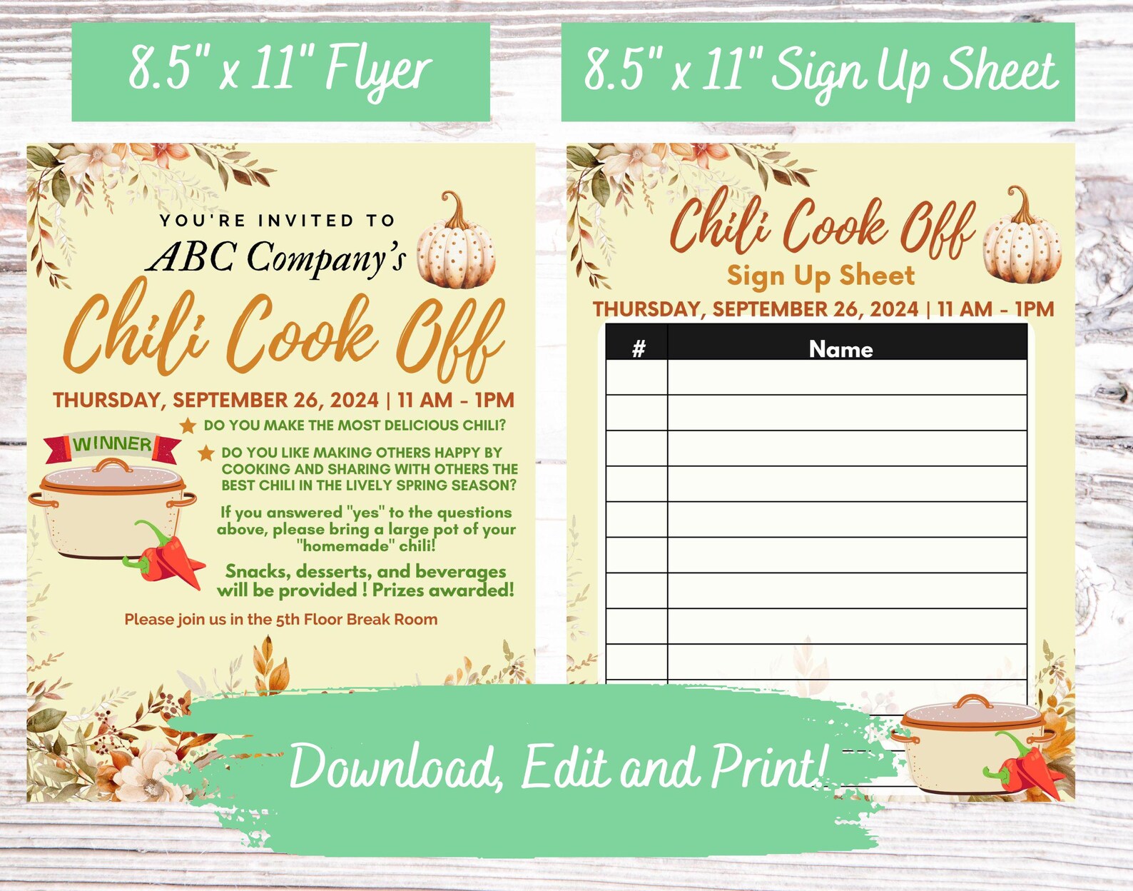 Fall Chili Cook off With Pumpkins Flyer and Sign up Sheet Template ...