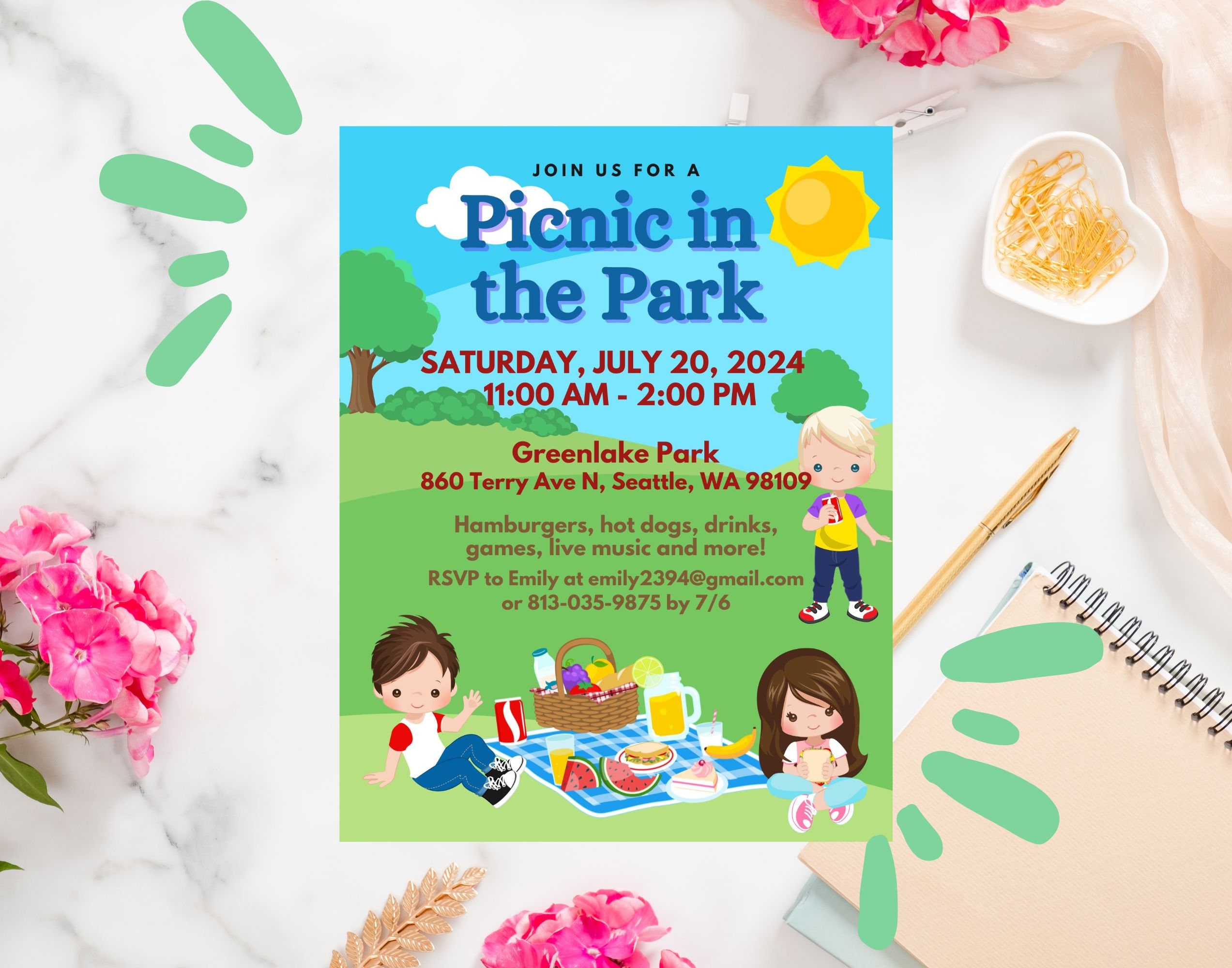 Picnic in the Park With Kids Event Invitation Flyer Template, Editable ...