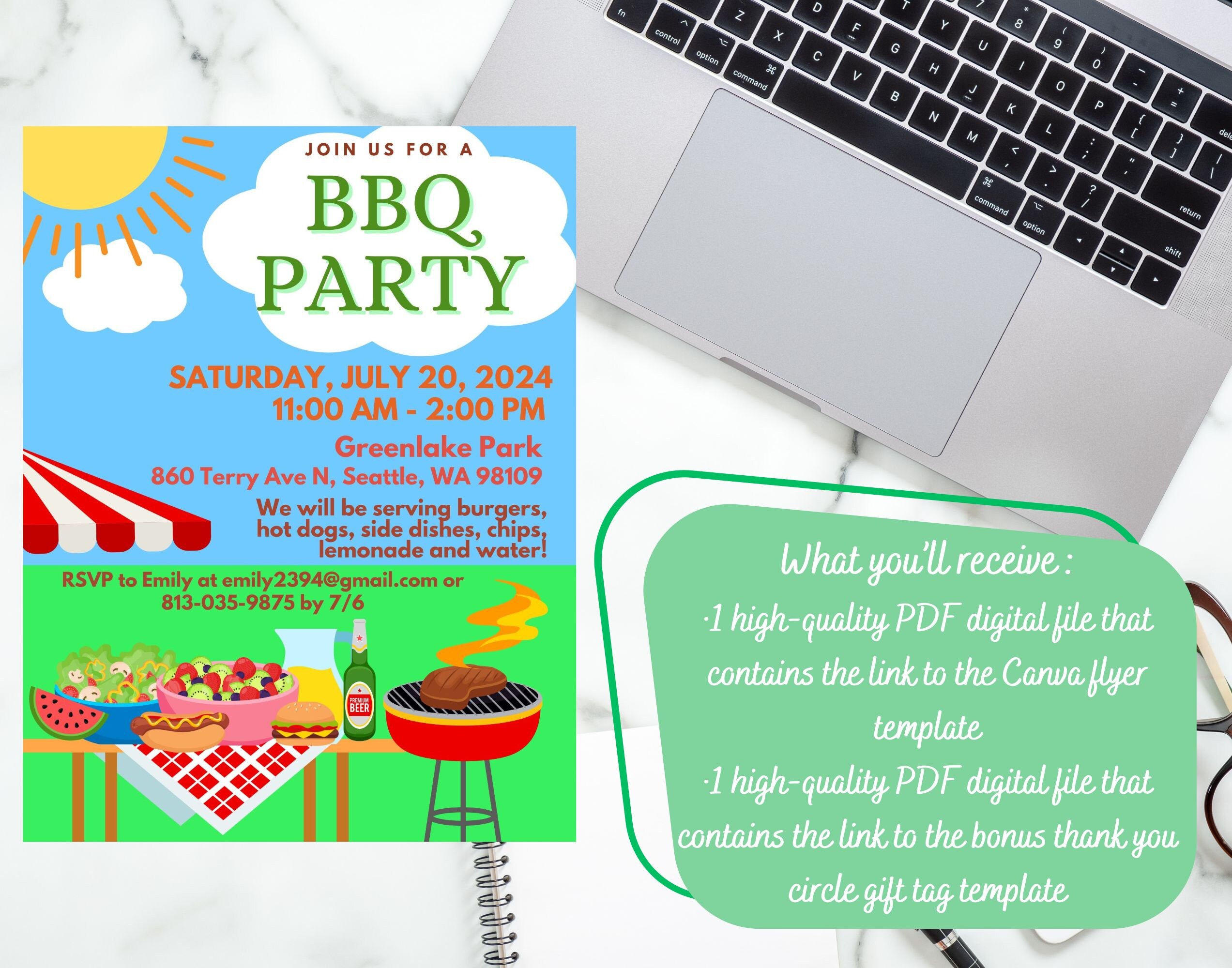 Summer BBQ Party Event Flyer Template, Editable and Printable Instant ...