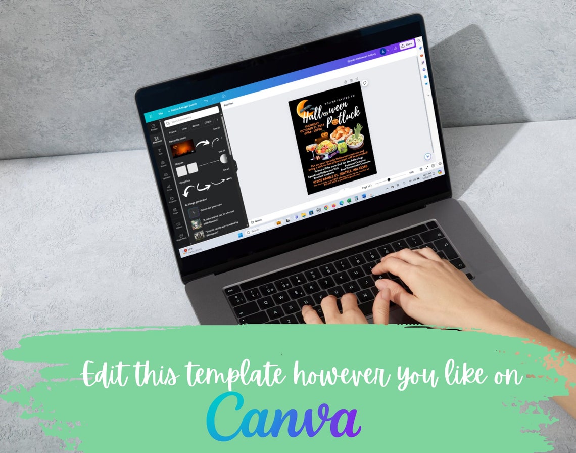 Spooky Halloween Potluck Event Invitation Flyer Template, Editable and ...