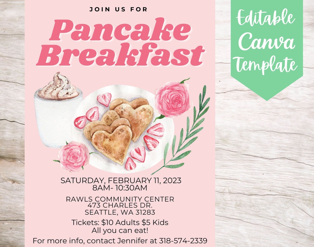 EDITABLE and Printable Pancake Breakfast Invitation Flyer Template ...