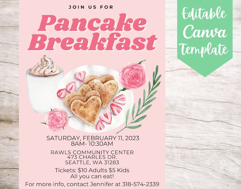 EDITABLE and Printable Pancake Breakfast Invitation Flyer Template ...