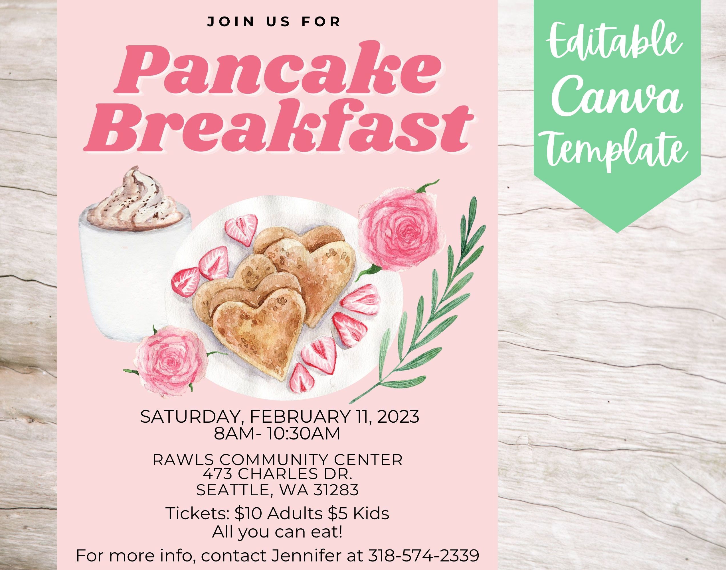 EDITABLE and Printable Pancake Breakfast Invitation Flyer Template ...