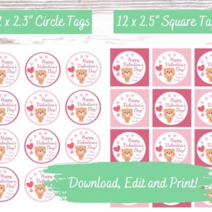 EDITABLE and Printable Valentine's Day Teddy Bear Gift Tag Template ...