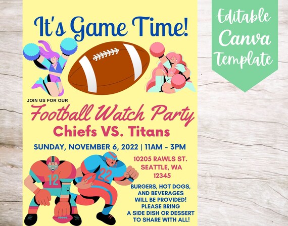 Editable and Printable Game Time Football Watch Party - Etsy