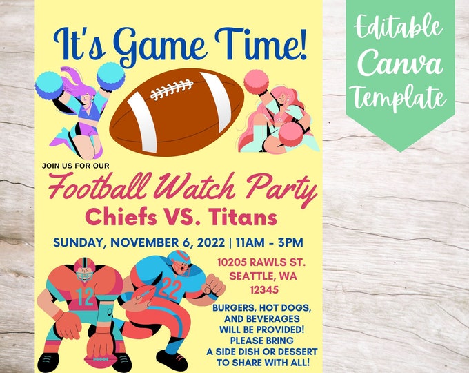 Editable and Printable Football Tailgate Party Invitation Flyer ...