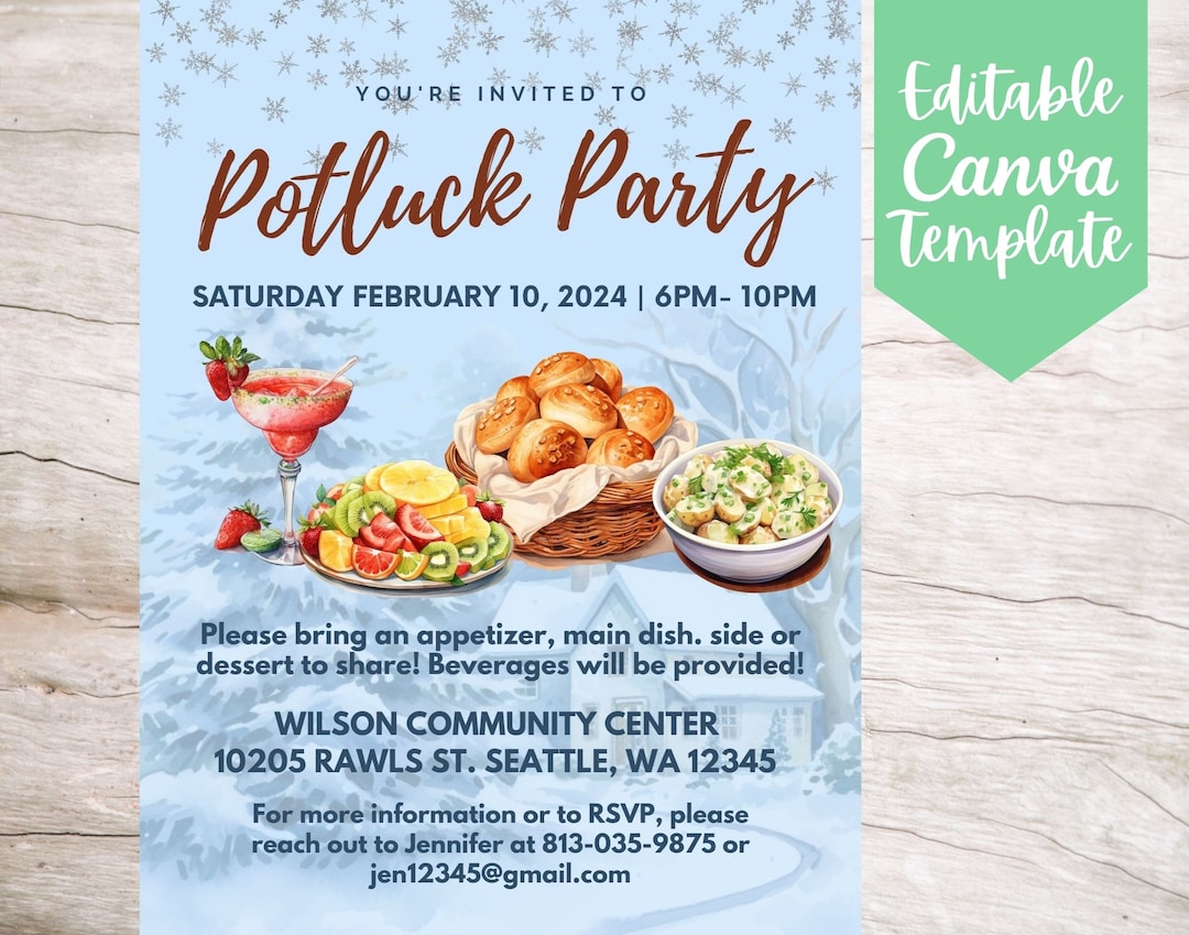 Potluck Party Invitation Flyer Template, Winter Season Potluck Party ...