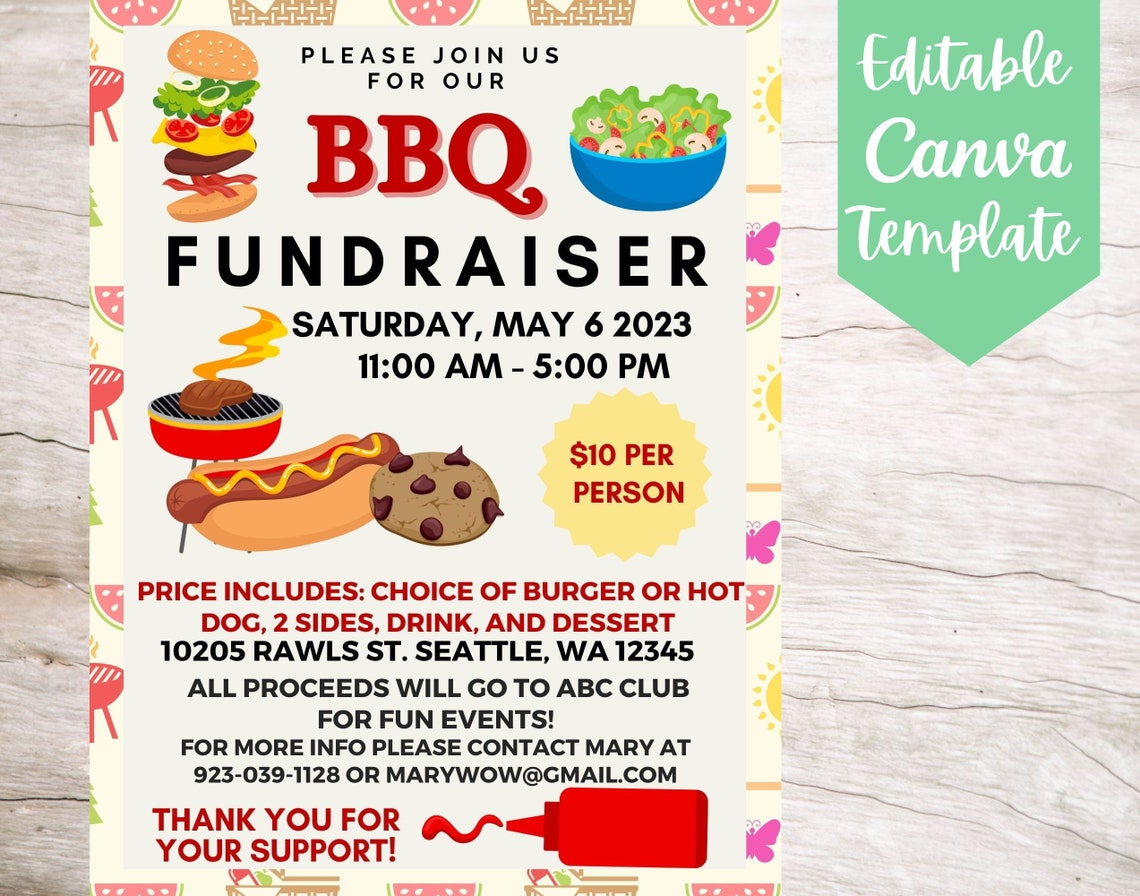 EDITABLE and Printable BBQ Fundraiser Event Flyer Template, Instant Download BBQ Fundraiser ...