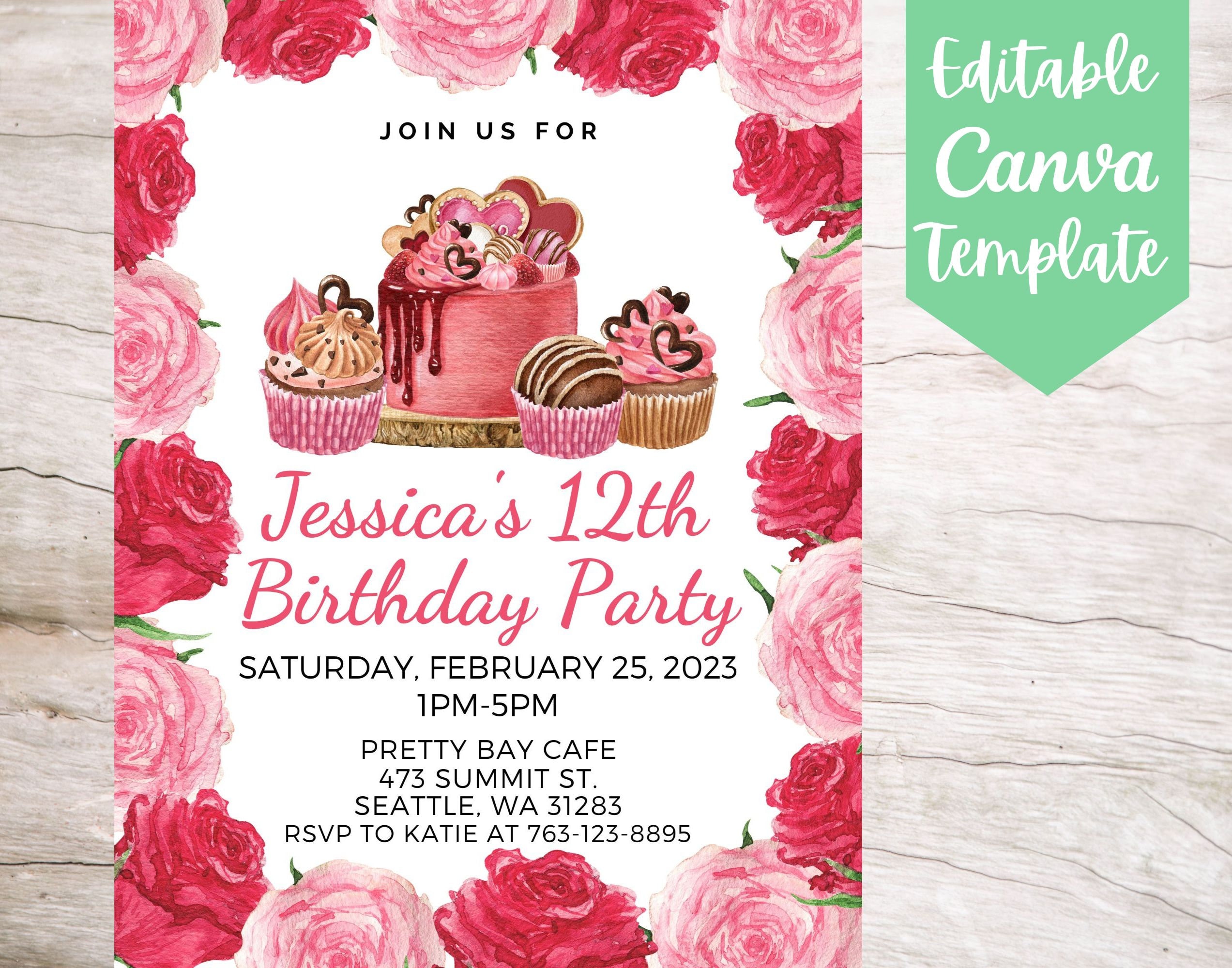 EDITABLE and Printable Rose Birthday Party Invitation Flyer Template ...