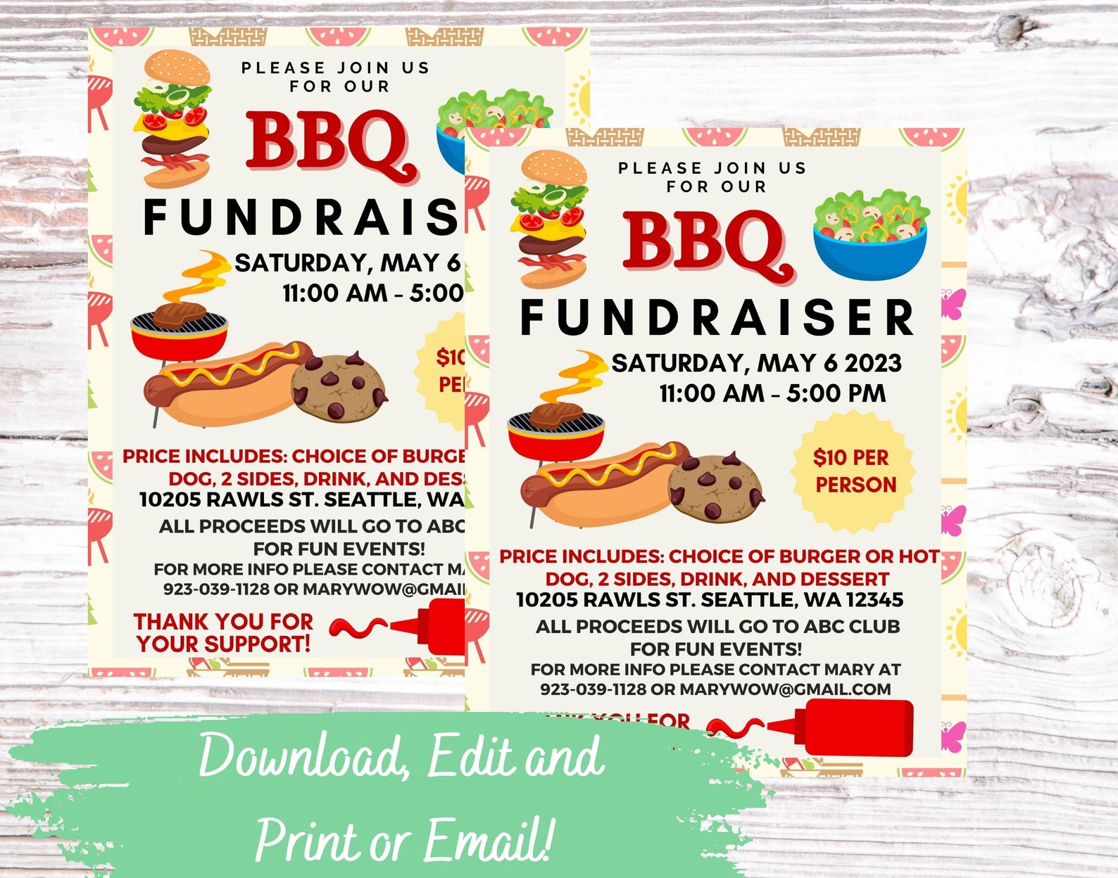 EDITABLE and Printable BBQ Fundraiser Event Flyer Template, Instant ...