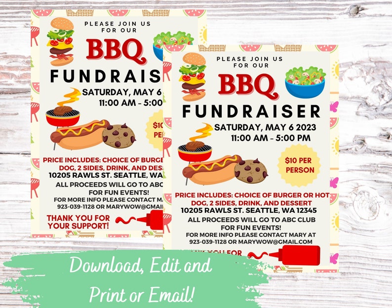 EDITABLE and Printable BBQ Fundraiser Event Flyer Template, Instant ...