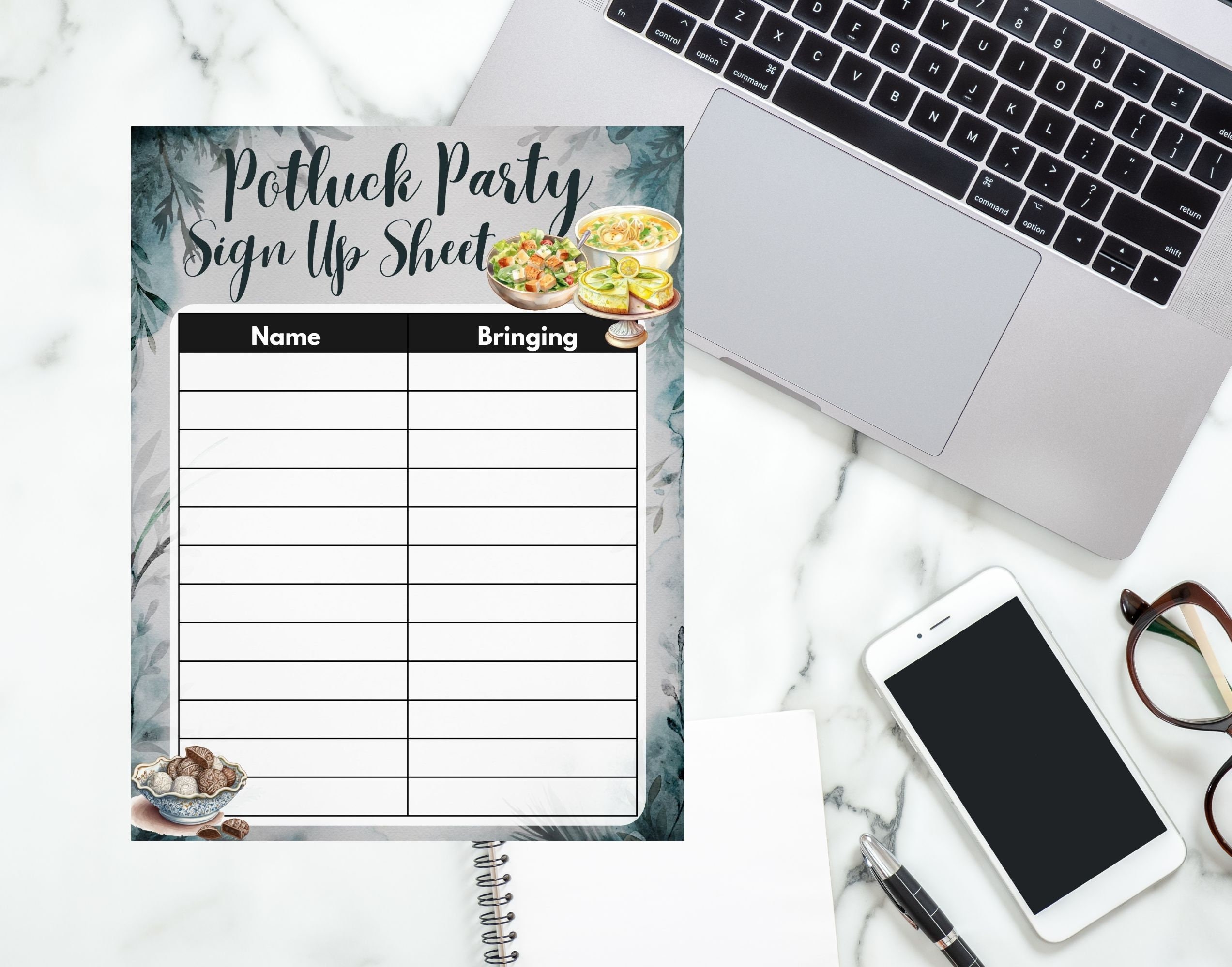 EDITABLE and Printable Potluck Party Event Sign up Sheet Template ...