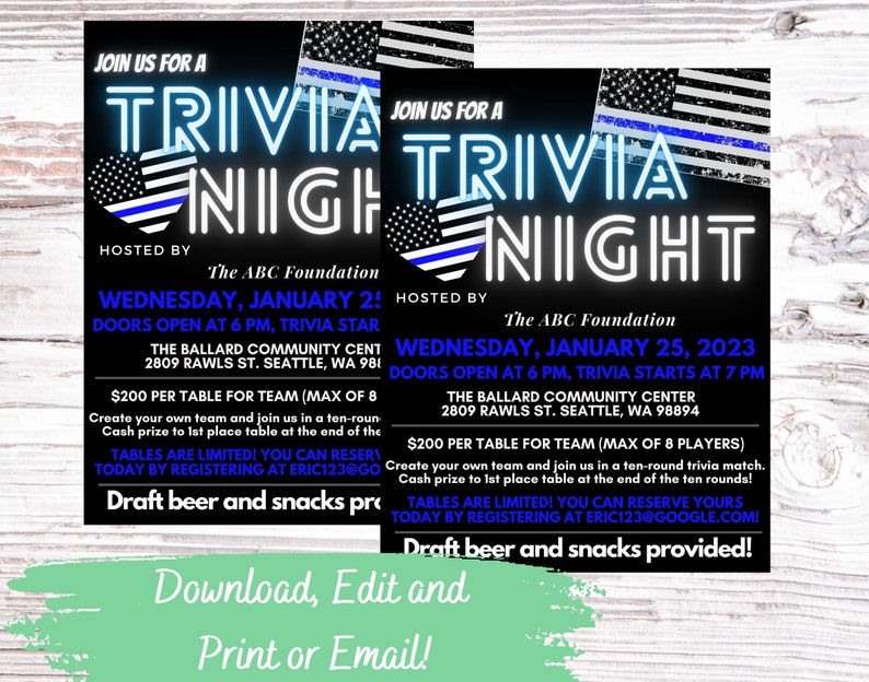 EDITABLE and Printable Police Themed Trivia Night Flyer Template ...